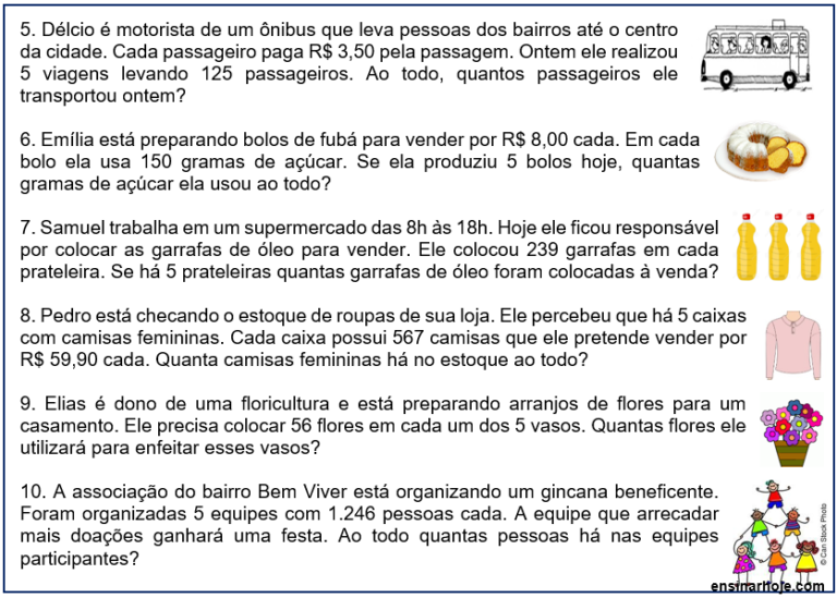 Atividade com multiplicador 5 - Ensinar Hoje